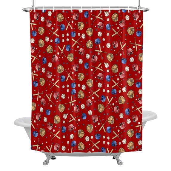Baseball Patterns Shower Curtain, Classic Red Traditional Sports ...