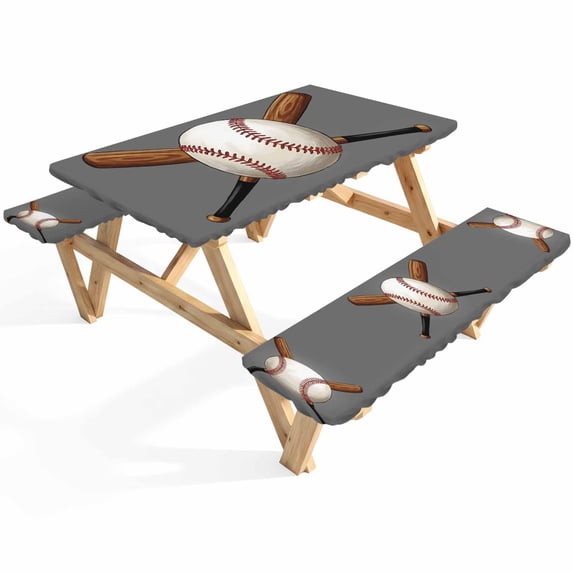 Baseball Picnic Table Cover with Bench Covers Sports Gray Background ...