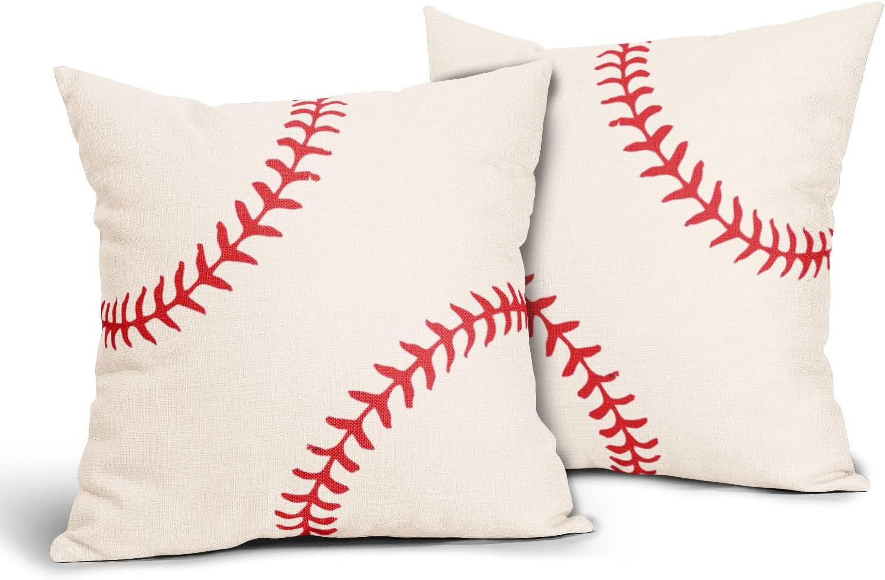 Baseball Pillow Cover Set of 2 20x20 Inch Sports Theme Cotton Linen ...