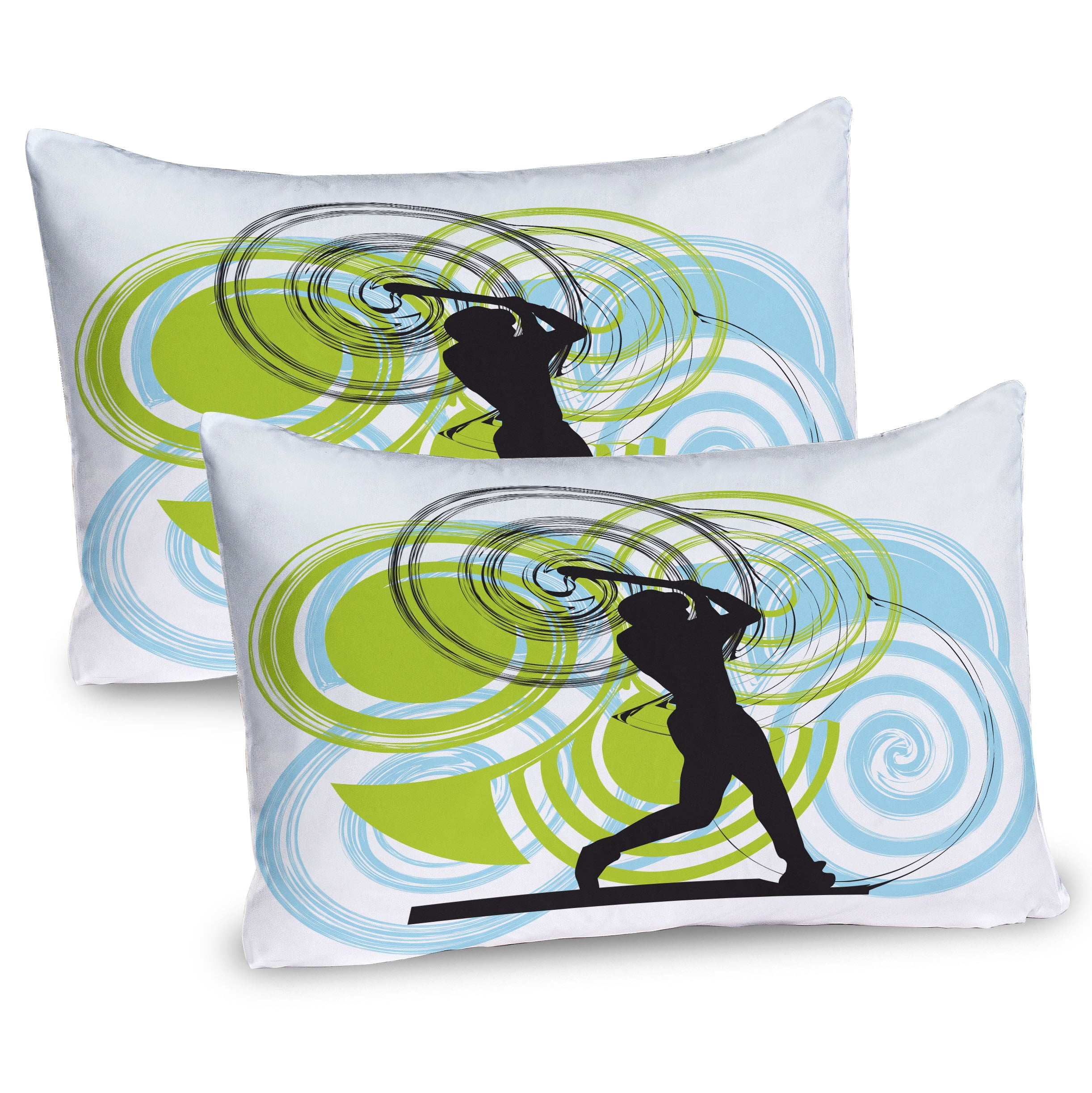 Baseball Pillow Sham Set of 2, Baseball Player with Circles on His Bat ...
