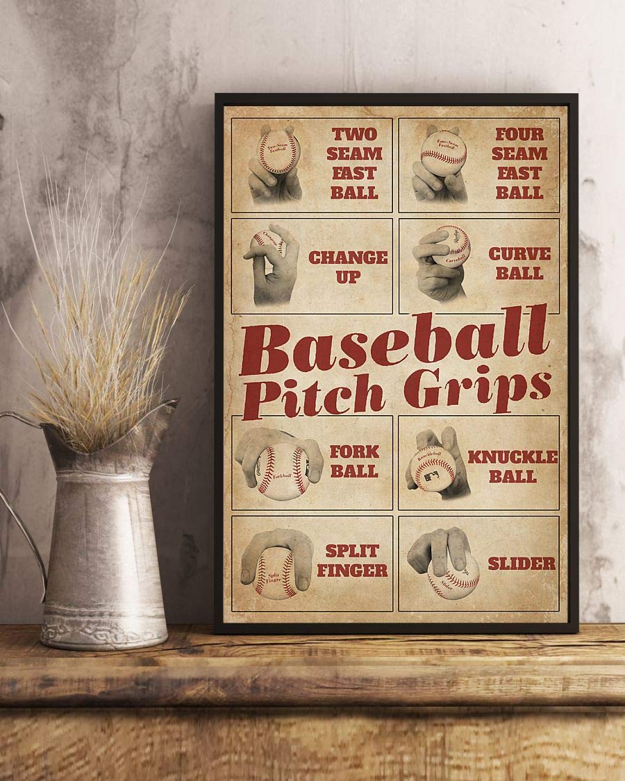Baseball Pitch Grips Two Seam East Ball Four Seam Satin Poster Wall Art Decor 16 x 24 Inch ...