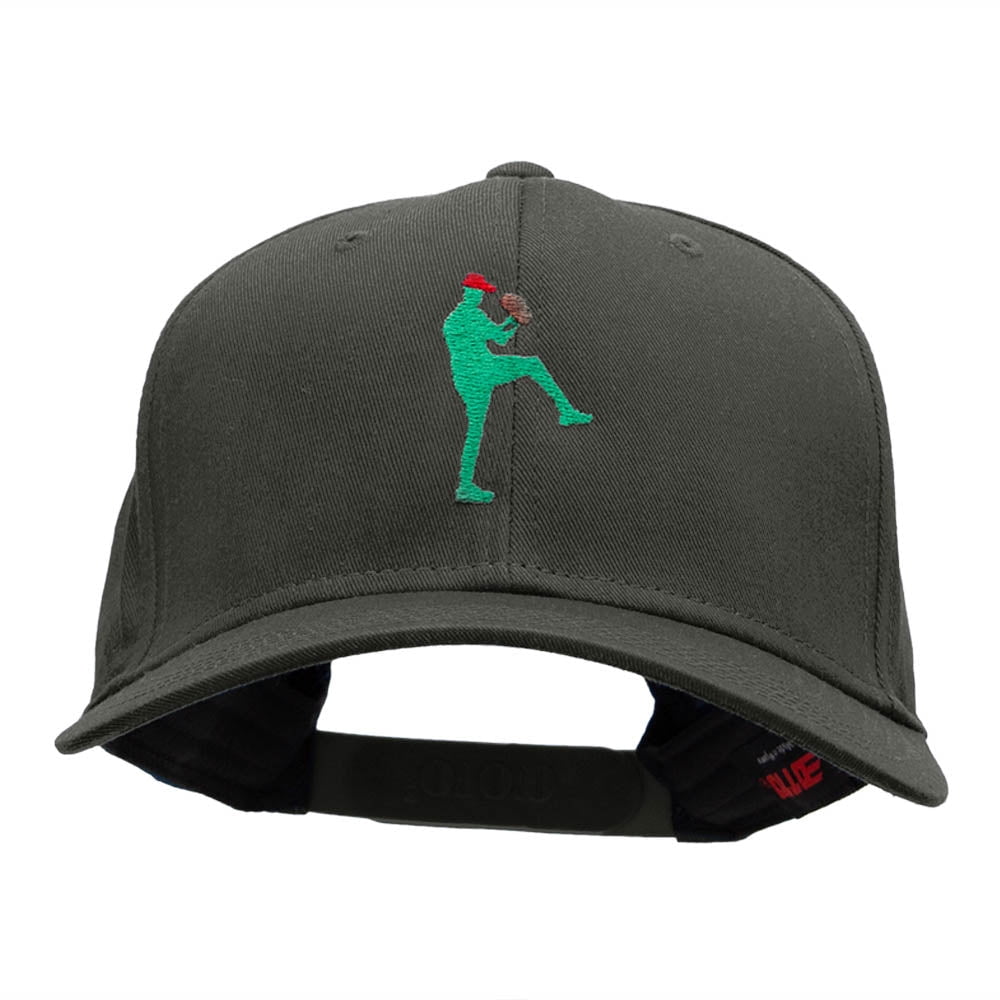Baseball Pitcher Silhouette Embroidered Cotton Twill Cap - Charcoal ...