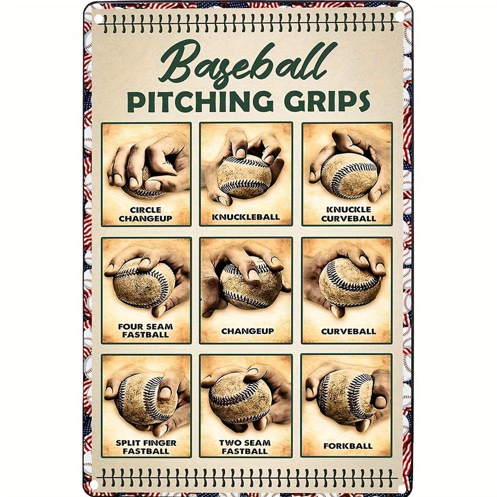 Baseball Pitching Grips Aluminium Metal Tin Sign 12x8 Inch Home Plaque ...