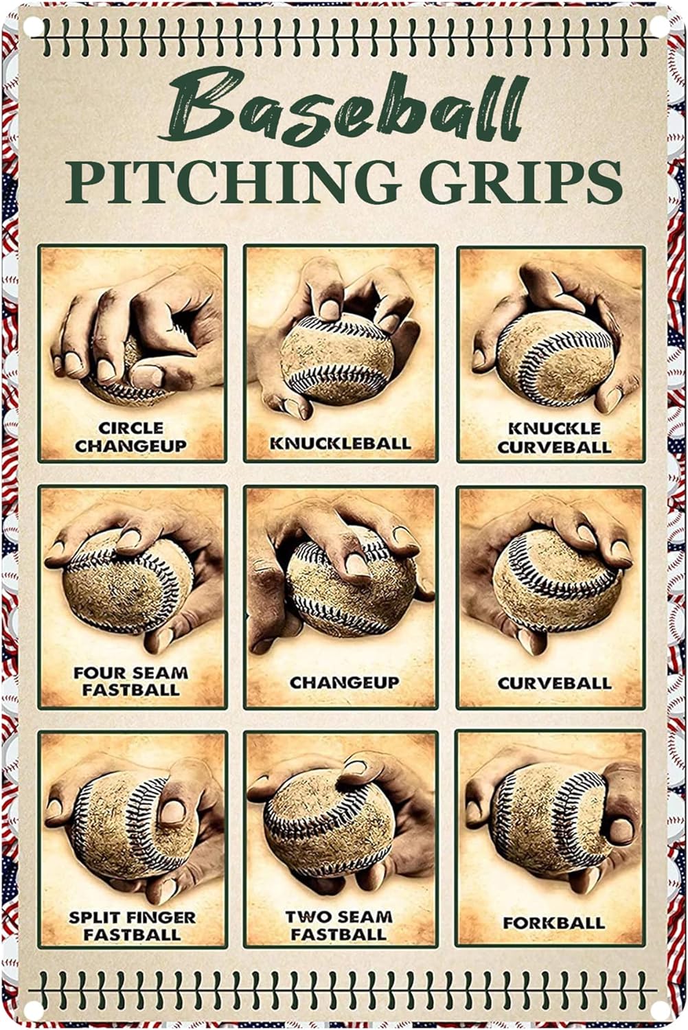 Baseball Pitching Grips and Baseball Skills Retro Metal Sign Tin Sign ...