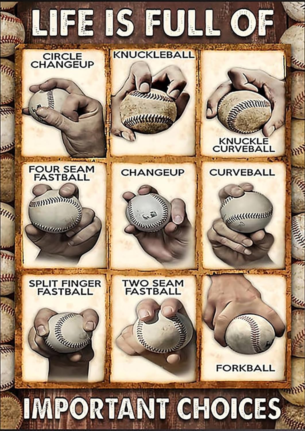 Baseball Pitching Grips Cheat Sheet Vintage Metal Aluminum Tin Sign Door Signs Exterior Home ...