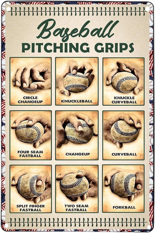 Baseball Pitching Grips Retro Metal Sign Tin Sign Retro Art Print ...