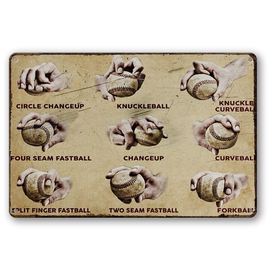 Baseball Pitching Grips and Baseball Skill Aluminium Signs Retro Art ...