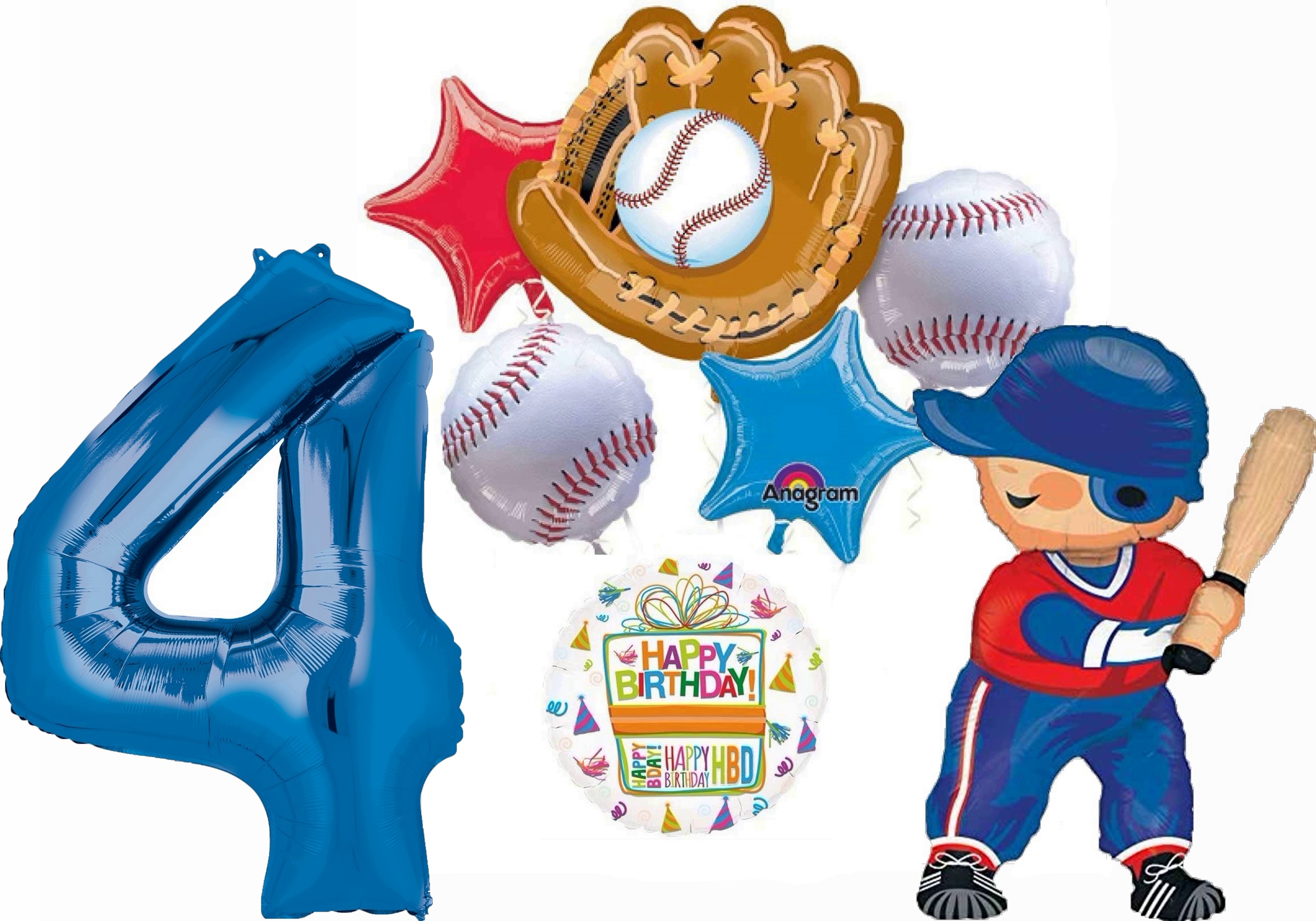 Baseball Player 4th Birthday Party Supplies Balloon Bouquet Decorations ...