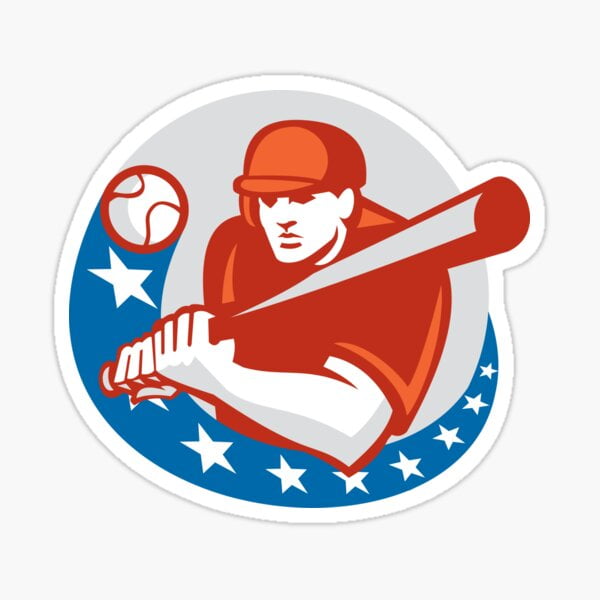 Baseball Player Batter Stars Circle Retro Sticker Baseball Sticker ...