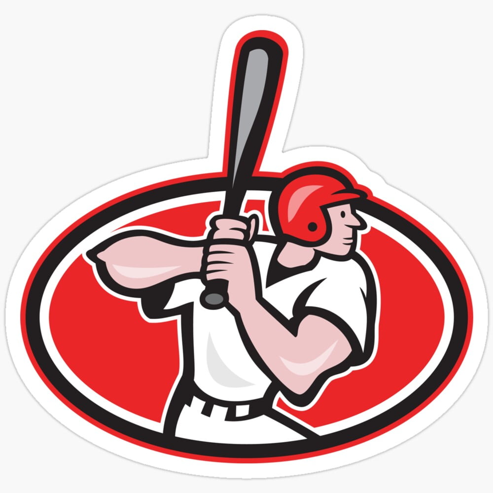 Baseball Player Batting Cartoon Oval Sticker Phone Decal Water Bottle ...