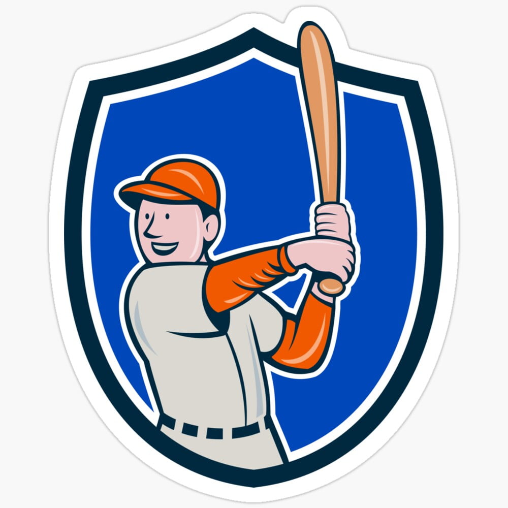 Baseball Player Batting Stance Crest Cartoon Sticker Phone Decal Water ...