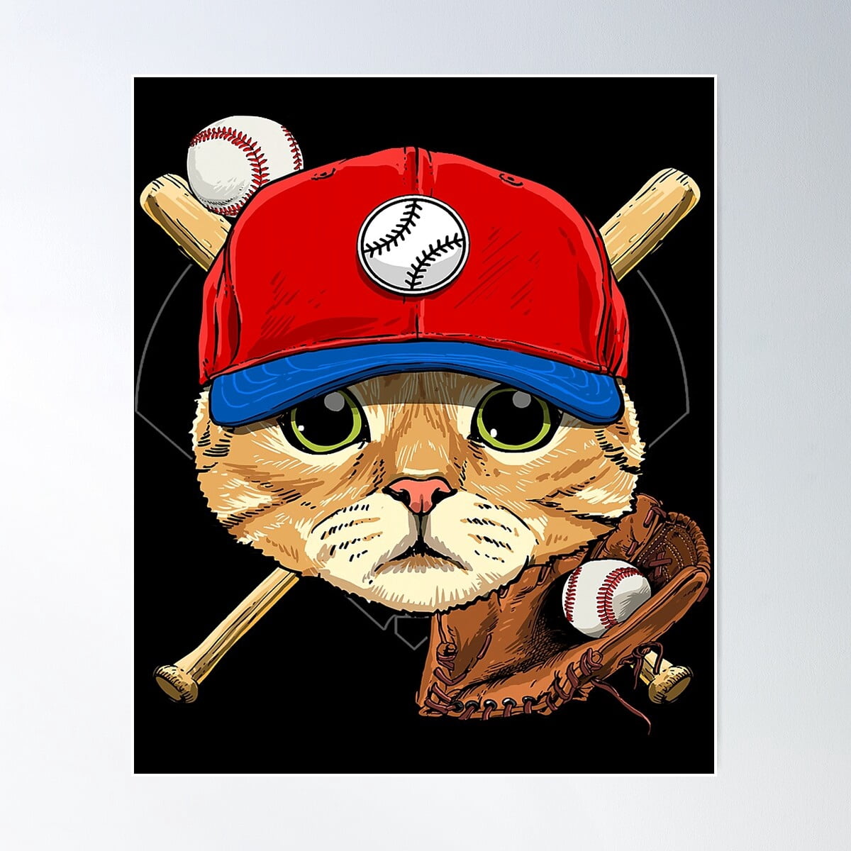 Baseball Player Cat Batter Pitcher Catcher Baseball Coaches295 Poster ...