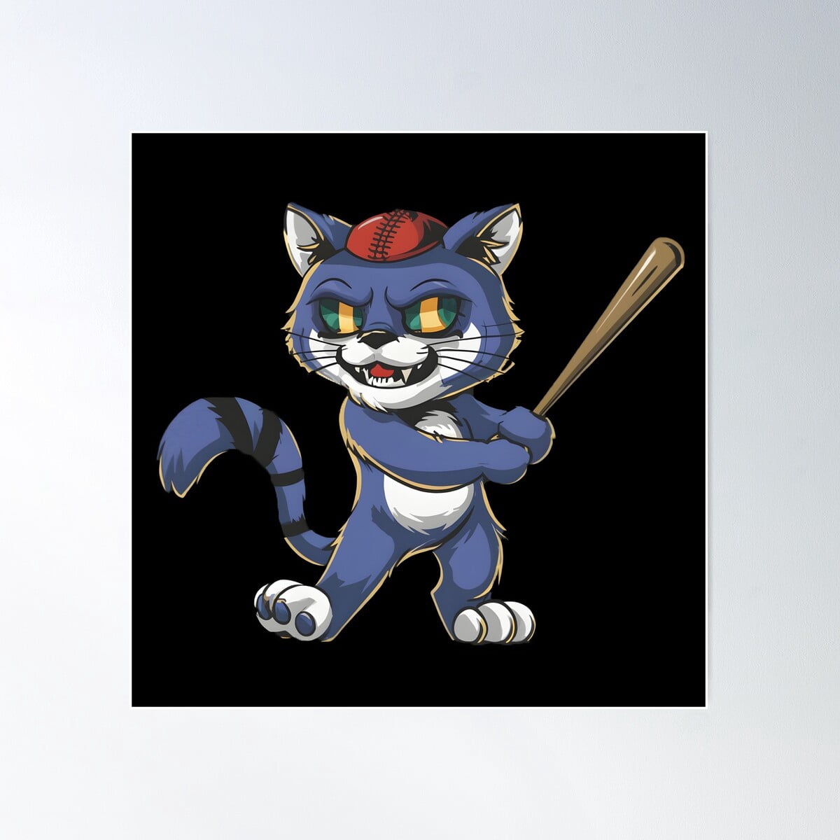 Baseball Player Cat Poster Wall Art, Modern Wall Decor For Living Room ...