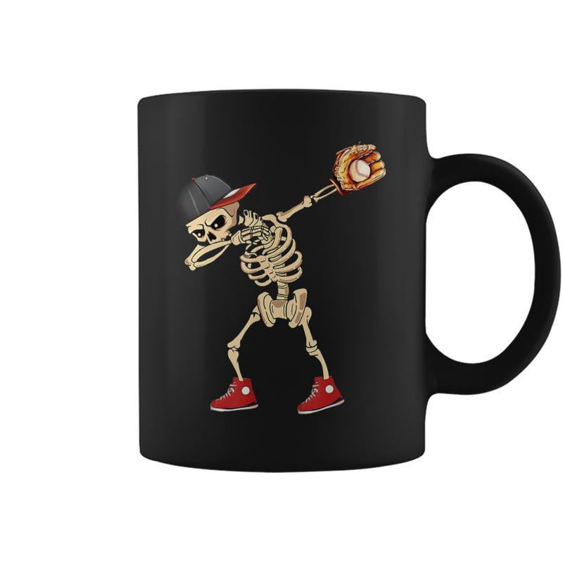 Baseball Player Catcher Pitcher With Mitt Dabbing Skeleton Coffee Mugs ...