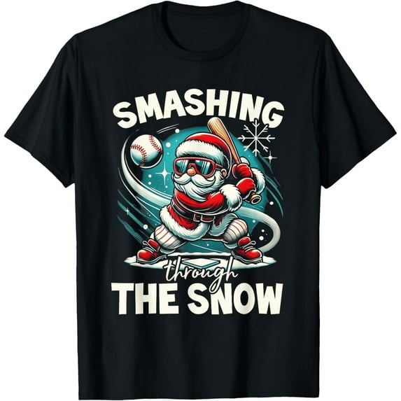 Baseball Player Christmas Santa, Smashing Through The Snow T-Shirt ...