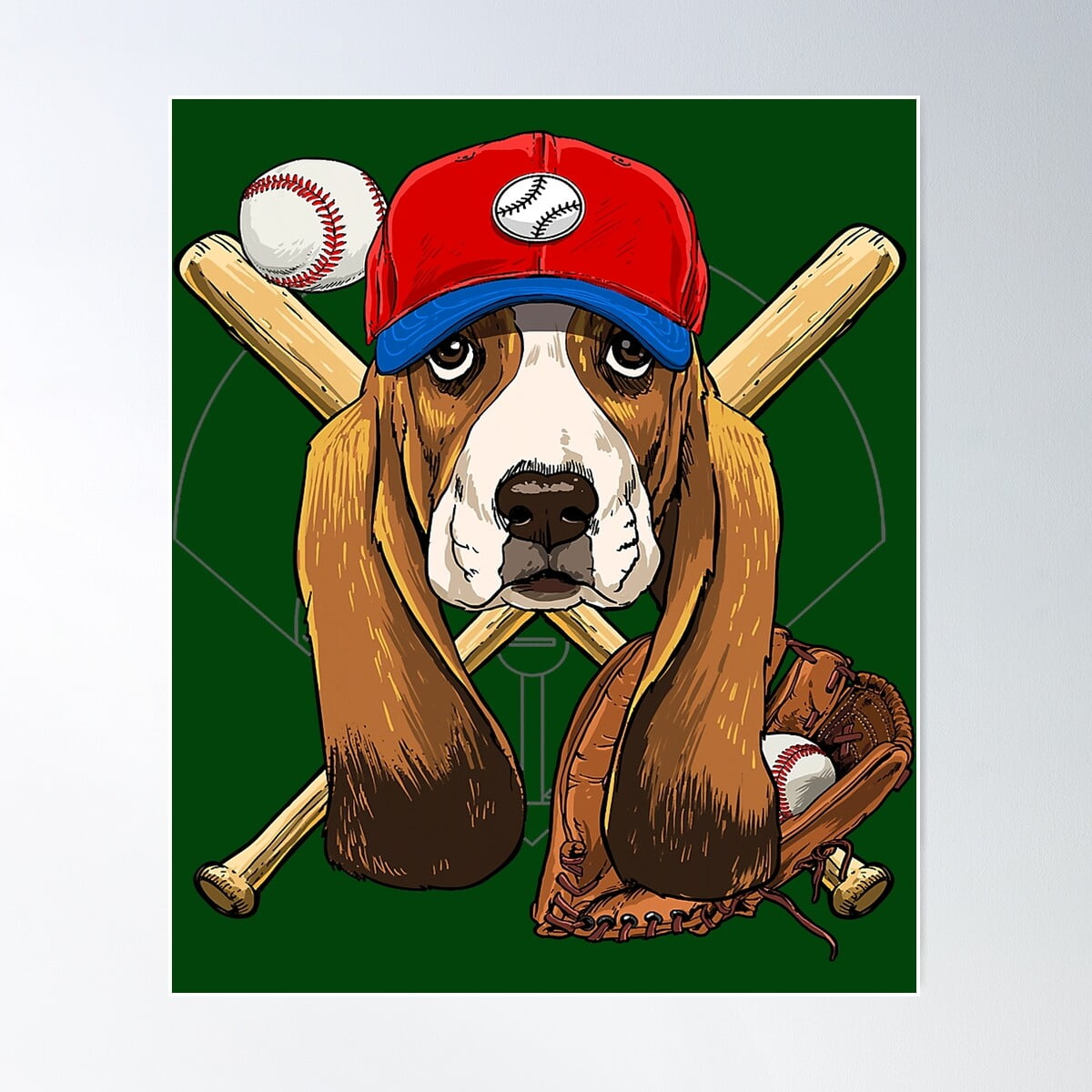 Baseball Player Coaches Basset Hound Lover Pitcher Catcher251 Poster ...
