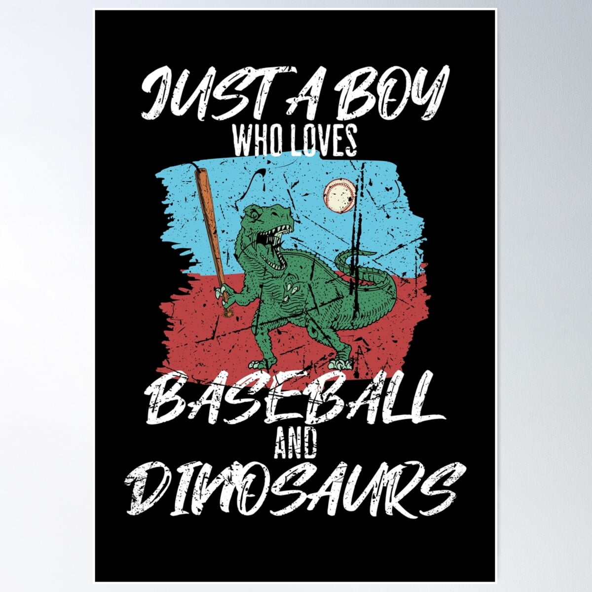Baseball Player Dinosaur Fan Poster Wall Art, Modern Wall Decor For ...