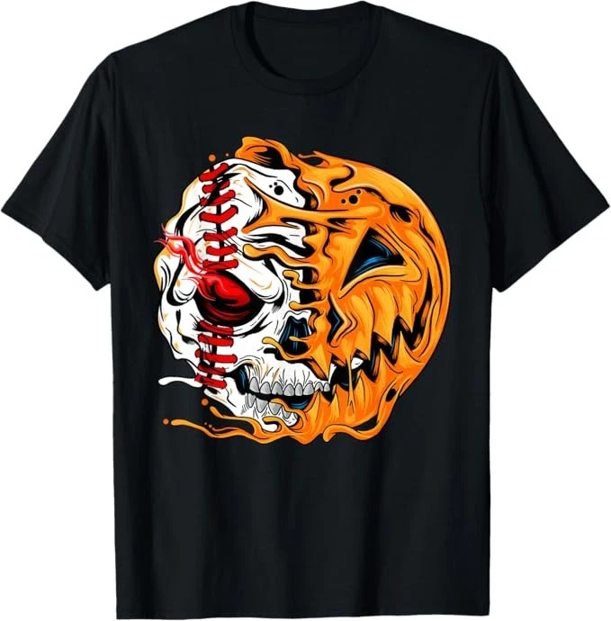 Baseball Player Holiday Pumpkin Bony Head Kids Teens Graphic Unisex T ...