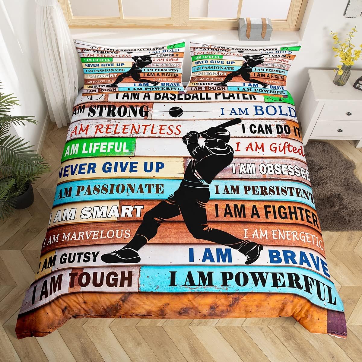 Baseball Player Kids Duvet Cover Set 68x90 inch ,Ball Sports Games ...
