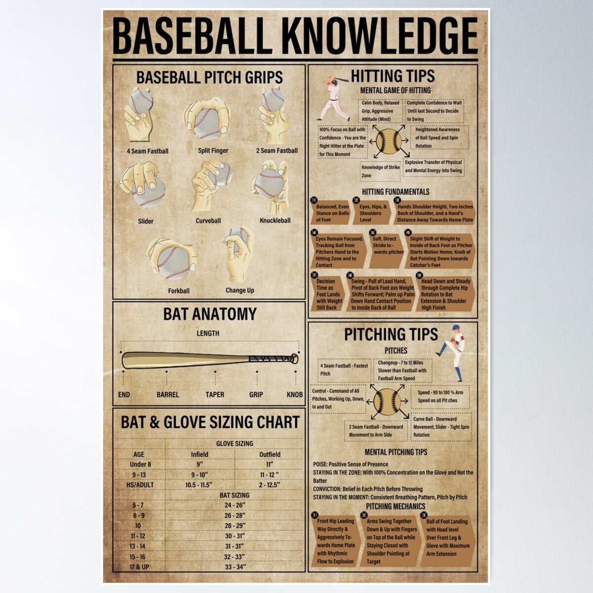 Baseball Player Knowledge Poster, Baseball Poster Wall Art, Modern Wall ...