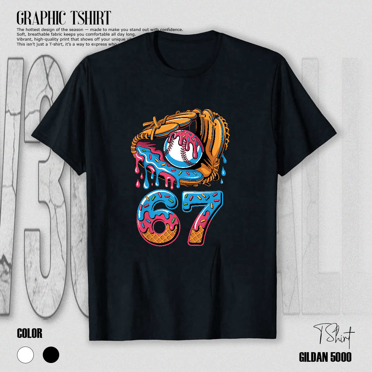 Baseball Player Number Sixty Seven Sport Ice Cream Drip Youth Unisex T ...