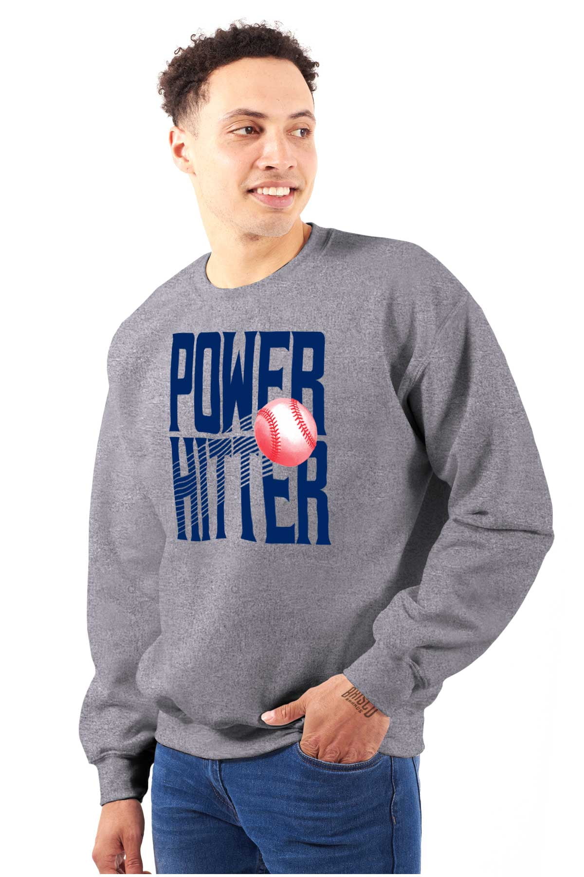 Baseball Player Power Hitter Fan Men's Big & Tall Crewneck Sweatshirt ...
