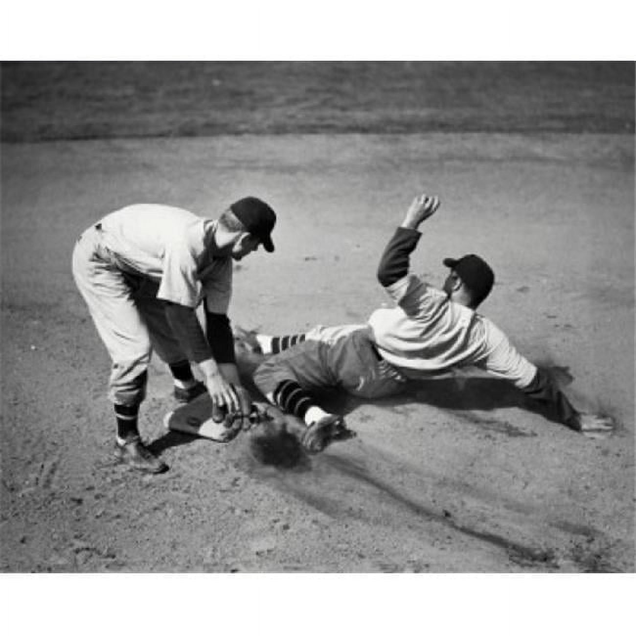 Baseball Player Sliding on Base & Another Player Trying to Tag Him ...