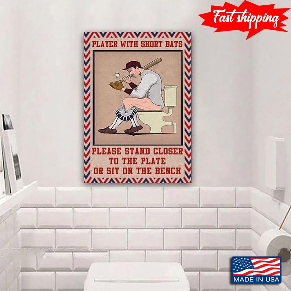 Baseball Player With Wooden Bat, Ball And Glove Sitting On Toilet Seat ...