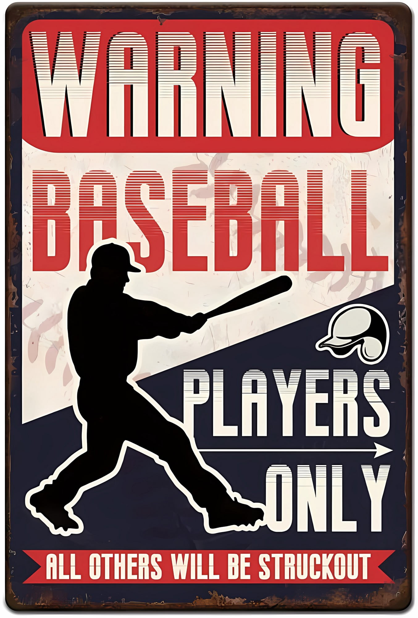 Baseball Players 8"x12" Vintage Metal Tin Sign, Funny Warning Poster ...