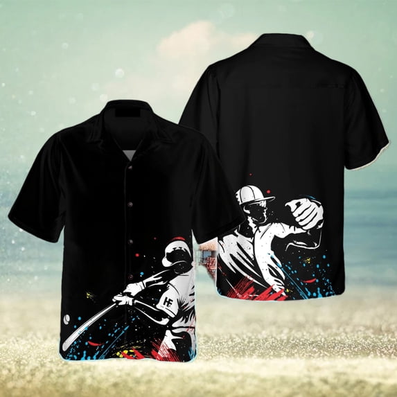 Baseball Players Silhouettes On Paintball Pattern Hawaiian Shirt ...