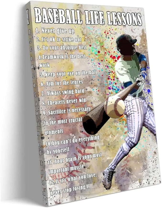 Baseball Poster Framed Motivational Life Lessons Quotes Wall Art ...