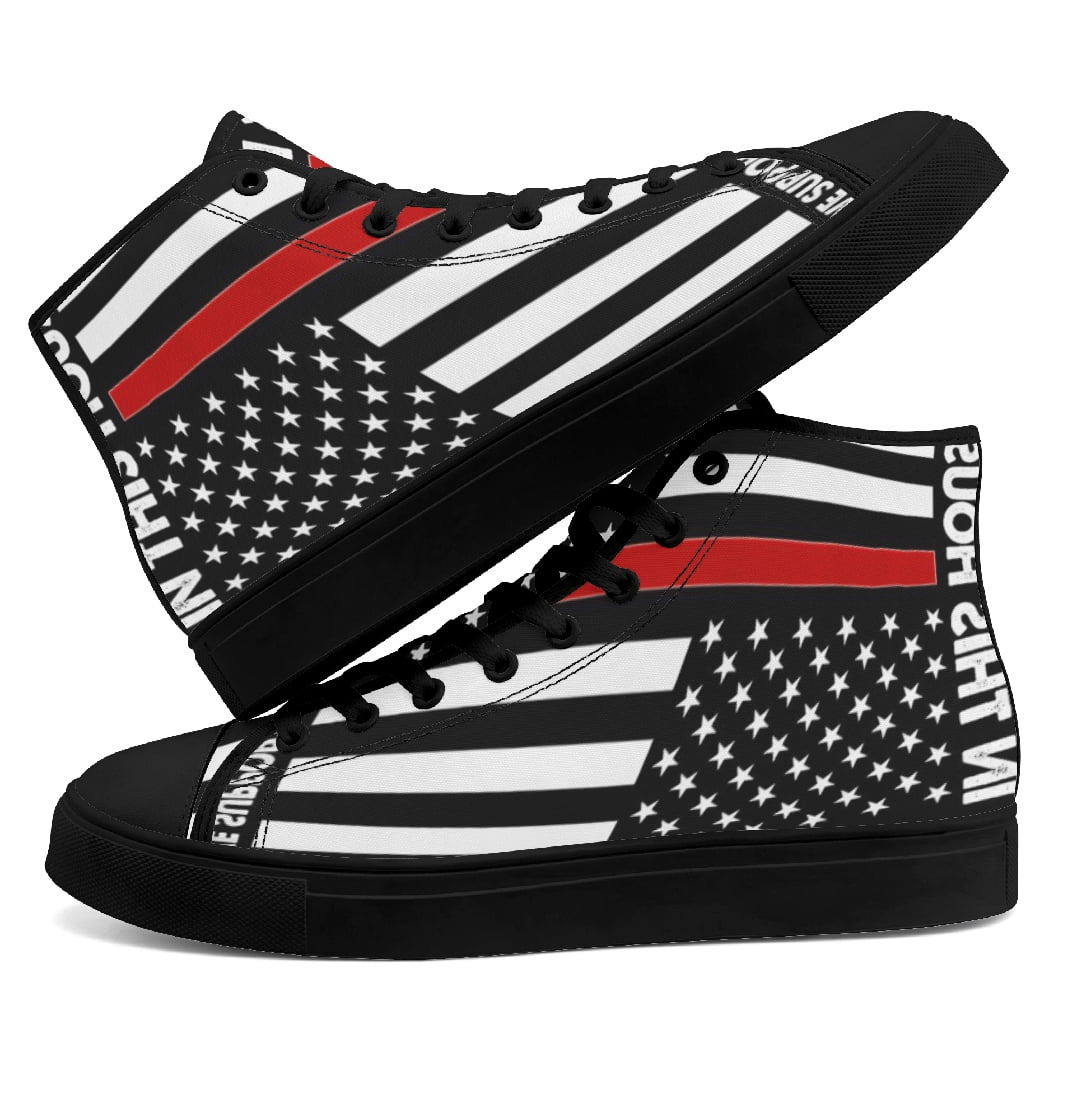 In This House We Support Local Firefighter High Top Canvas Shoes ...