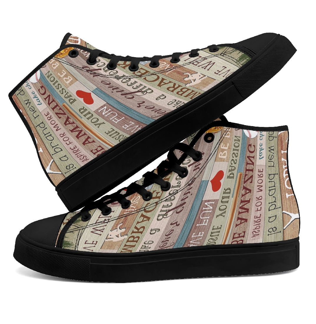 Baseball Be Amazing Have Fun High Top Canvas Shoes Sneakers Black Size ...
