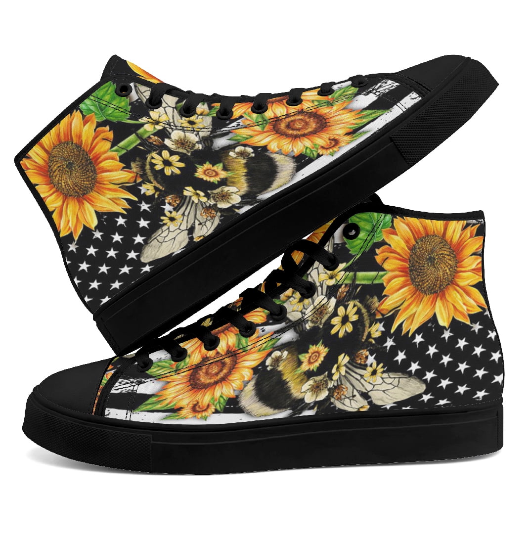 Bee Sunflower American High Top Canvas Shoes Sneakers Black Size 7.5 ...