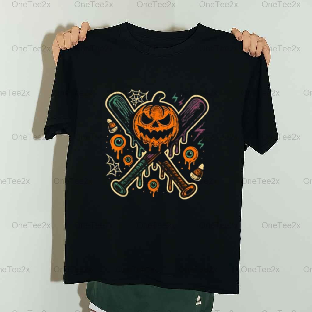 Baseball Pumpkin Drip Halloween Ice Cream Sports Graphic Unisex T-Shirt ...