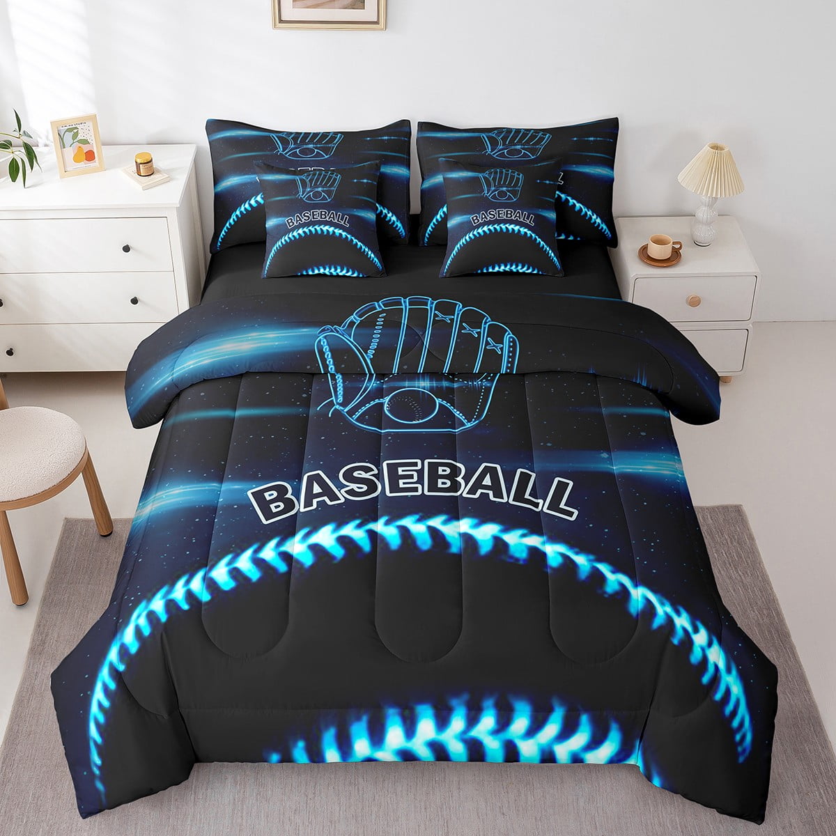 Baseball Queen Bed in a Bag 7 Piece Sports Bedding Sets Baseball Game ...