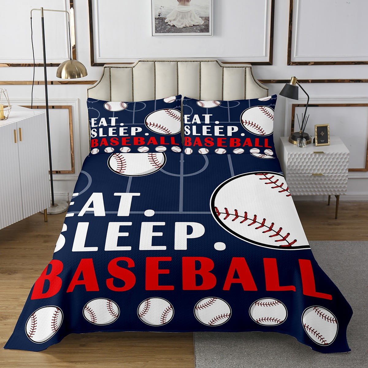 Baseball Queen Quilt Set Sports Bedding Sets for Boys Girls Baseball ...