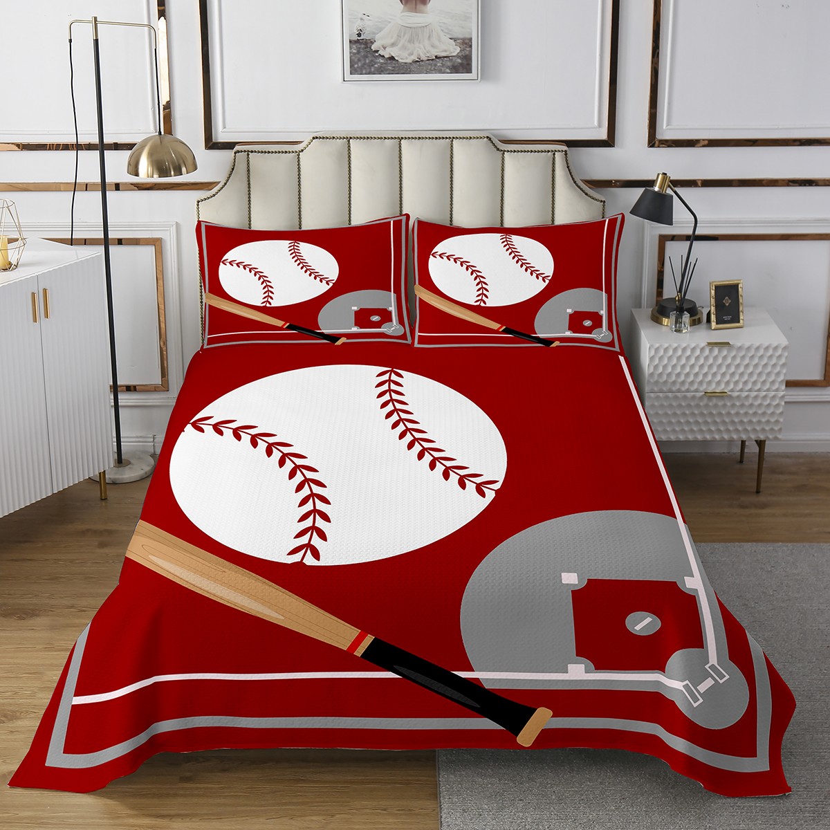 Baseball Quilt Set King Size Baseball Bedding Set Teens,Sports Themed ...
