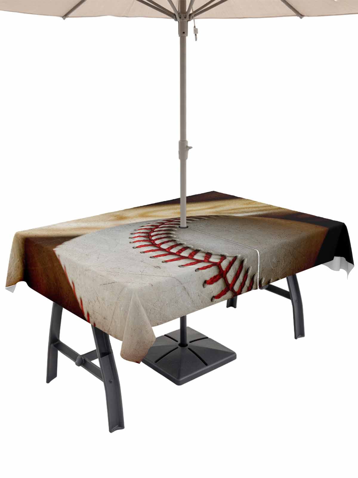 Baseball Rectangle Outdoor Tablecloth with Umbrella Hole Retro Sport ...