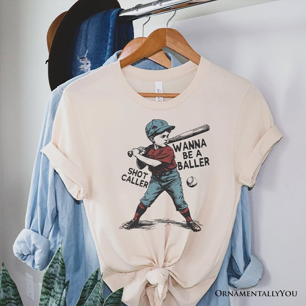 Baseball Retro T-Shirt Wanna Be a Baller, Vintage White and Natural Tee ...