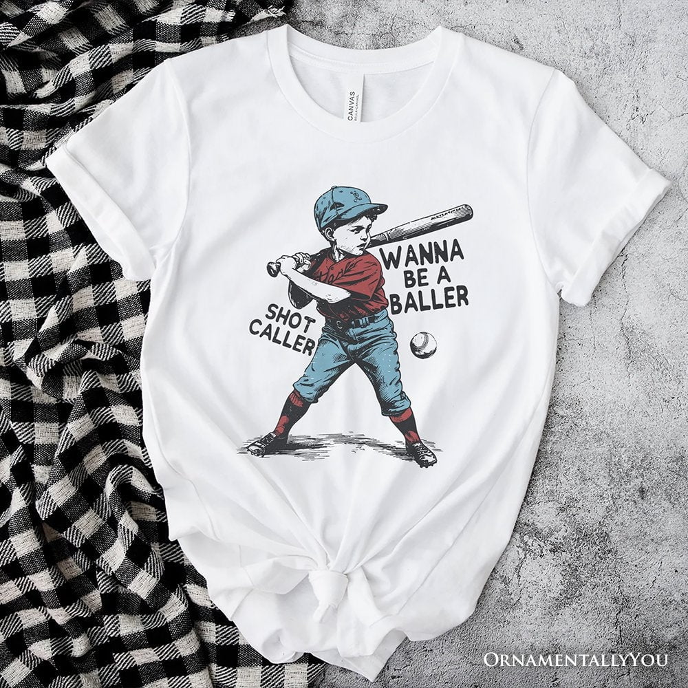 Baseball Retro T-Shirt Wanna Be a Baller, Vintage White and Natural Tee ...