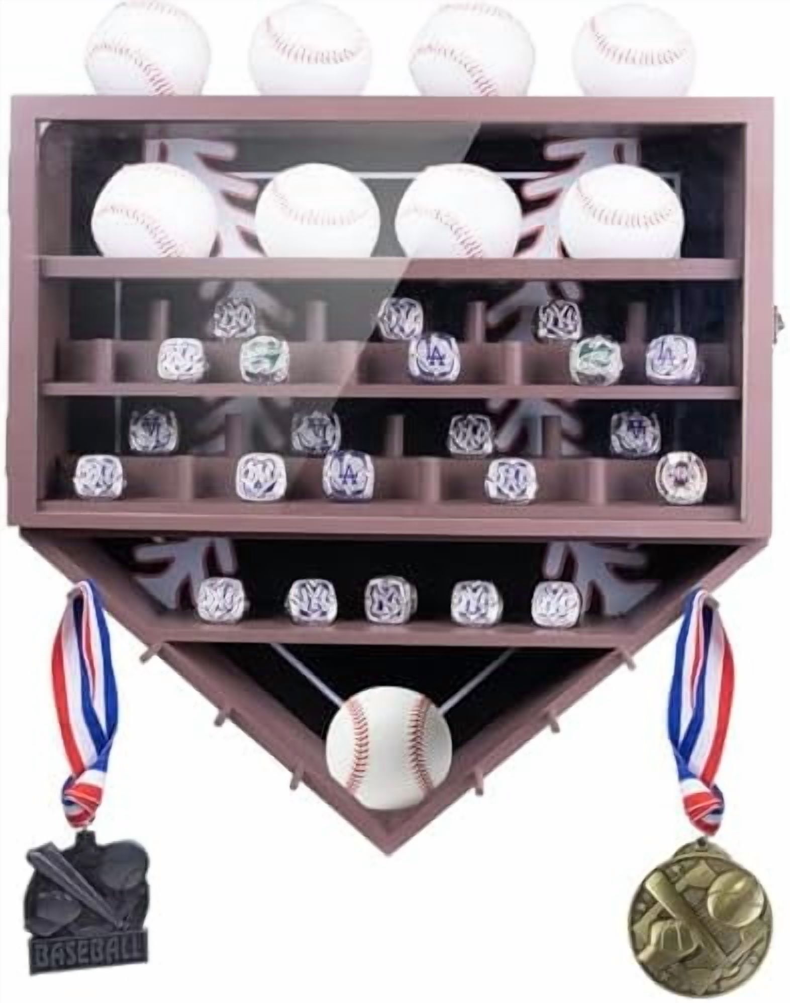 Baseball Ring Display Case, Championship Rings Medals Holder, Wall ...