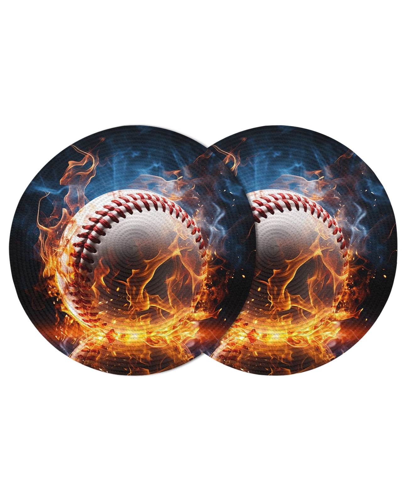 Baseball Round 15 Inch Placemats Set of 2, Sports Theme Gradient Orange ...