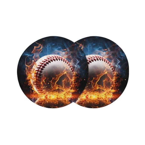 Baseball Round 15 Inch Placemats Set of 2, Sports Theme Gradient Orange ...