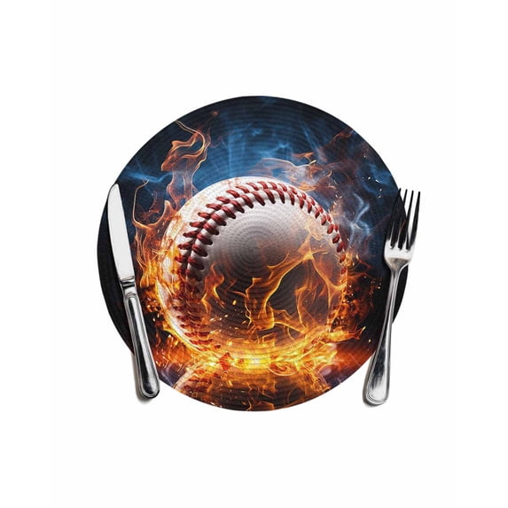 Baseball,Round Placemats for Dinning Tables,Heat-proof Braided Table ...