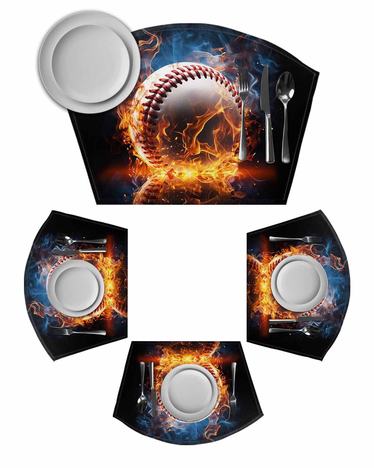 Baseball, Round Placemats Set of 4, Sports Theme Gradient Orange Blue ...
