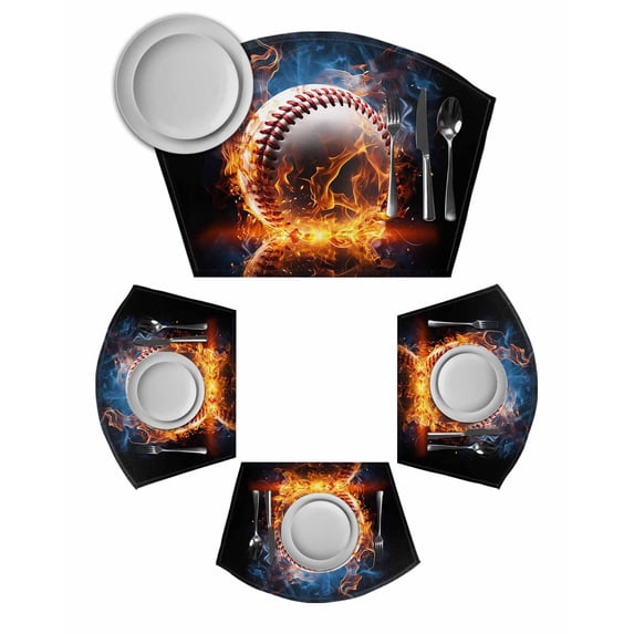 Baseball, Round Placemats Set of 4, Sports Theme Gradient Orange Blue ...