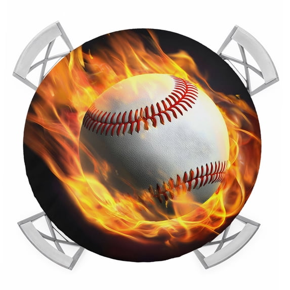 Baseball Round Tablecloth for 36-44 Inch Tables,Fitted Table Cover with ...