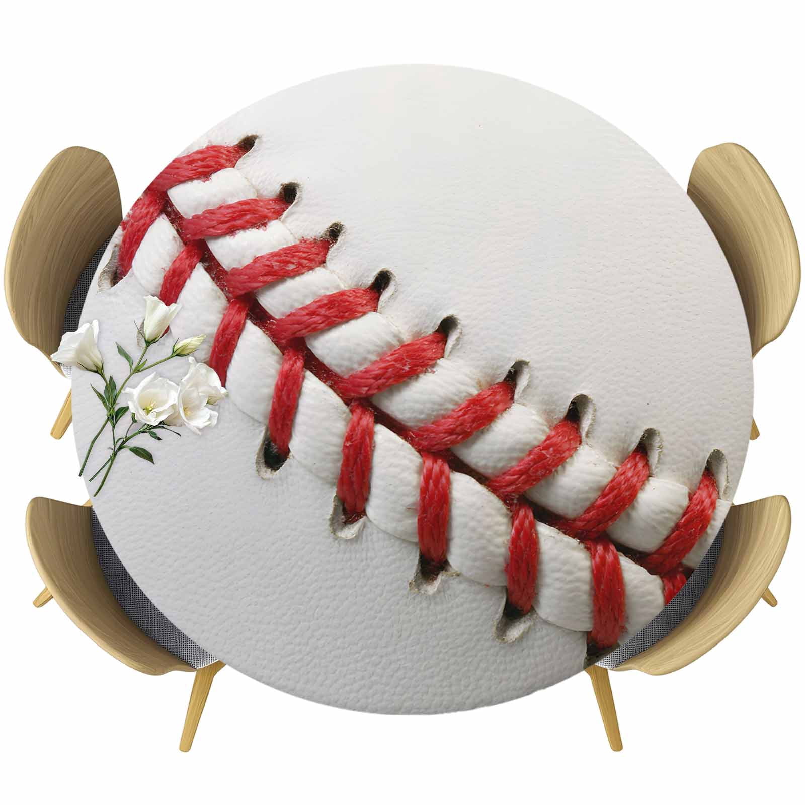 Baseball Round Tablecloth, Fitted Table Cover with Elastic for 55"-60 ...