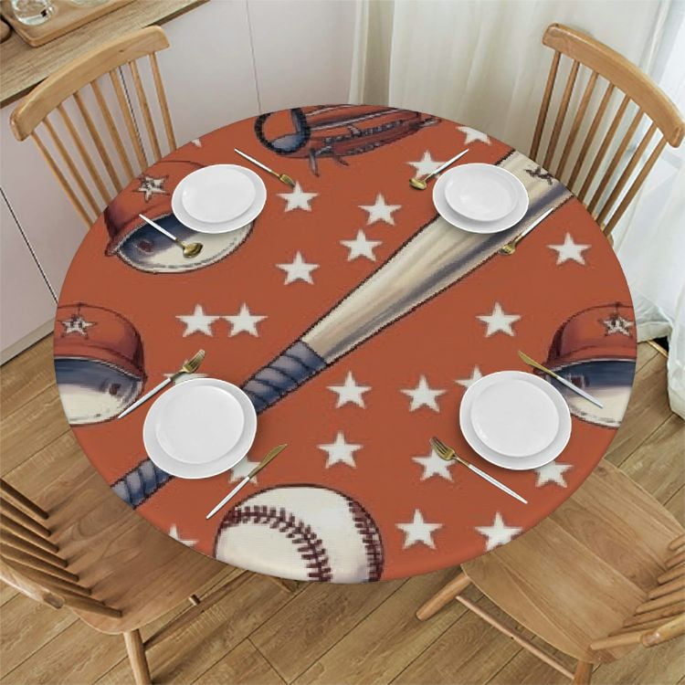 Baseball Round Tablecloth,Indoor Kitchen Dinning Room Party or Outdoor ...